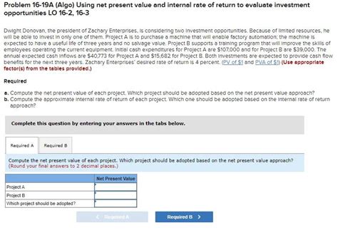 solved problem 16 19a algo using net present value and