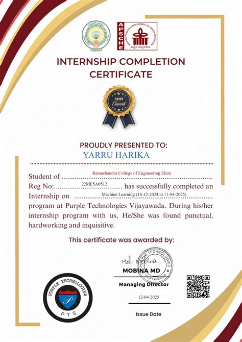 Machinelearning Internship Learningjourney Certificate Harika Yarru
