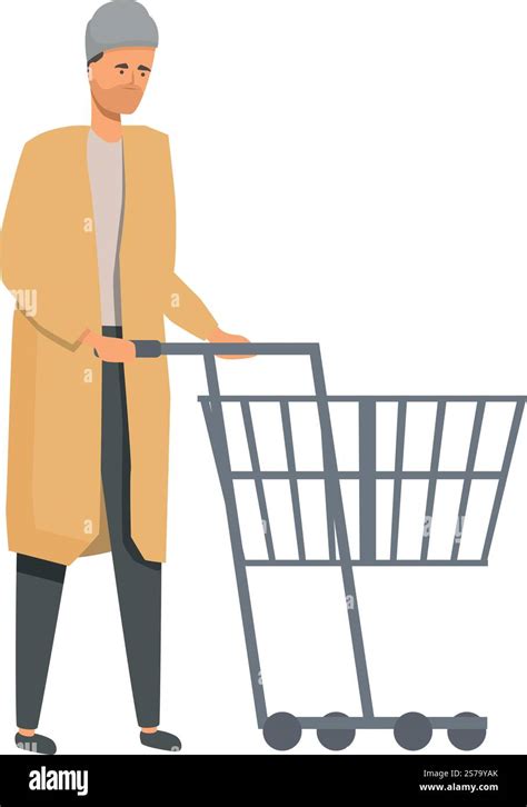 Homeless With Shop Cart Icon Cartoon Vector Poverty People Money