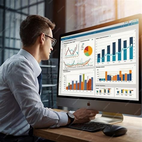 A Man Is Working On A Computer With A Graph Showing The Graph Graph Premium Ai Generated Image