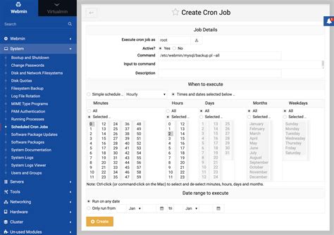 Scheduled Cron Jobs Webmin