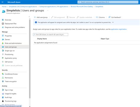 configuring azure for simplelists saml2 authentication simplelists