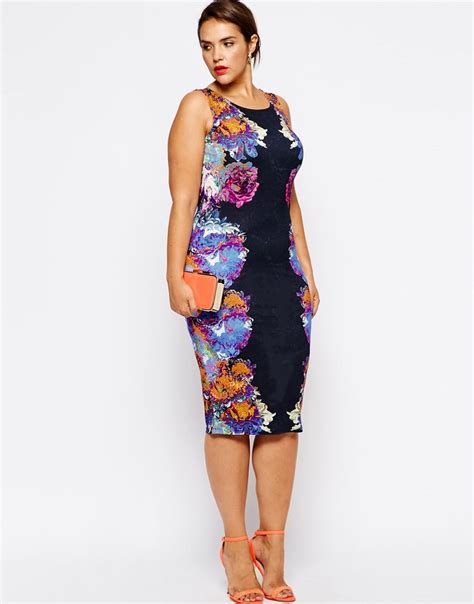 Image 4 Of Asos Curve Exclusive Body Conscious Dress In Mirror Graphic Floral Print Asos Floral