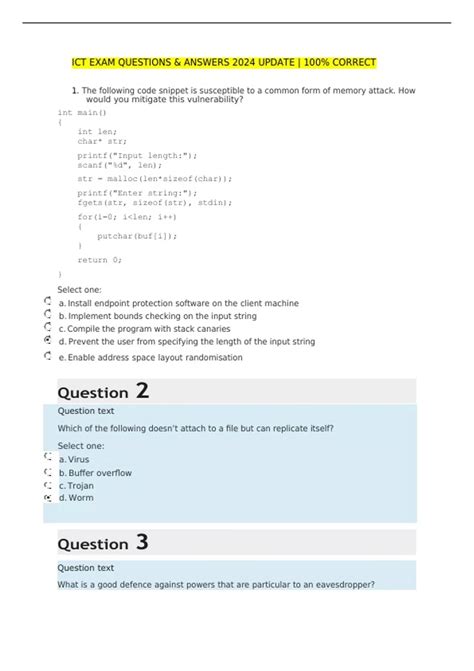 ict exam questions and answers 2024 update 100 correct ict 2024