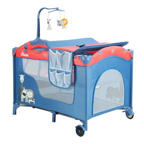 Corral Cuna D´bebe Dreams Color Azul Con Rojo