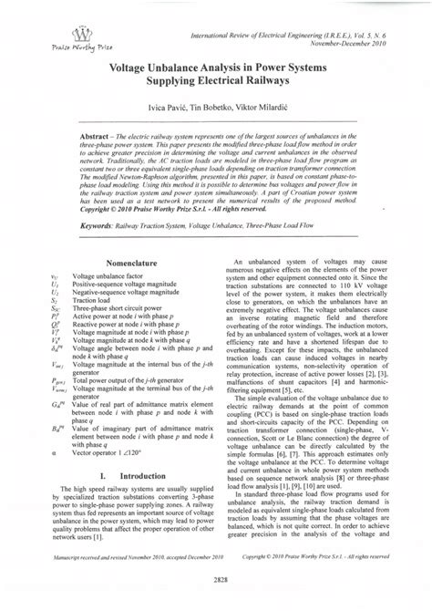 Pdf Voltage Unbalance Analysis In Power Systems Supplying Electrical Railways