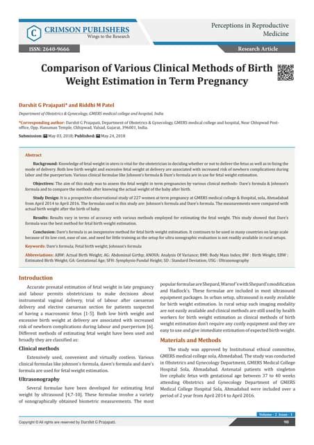 Sonographic Fetal Weight Estimation Pdf