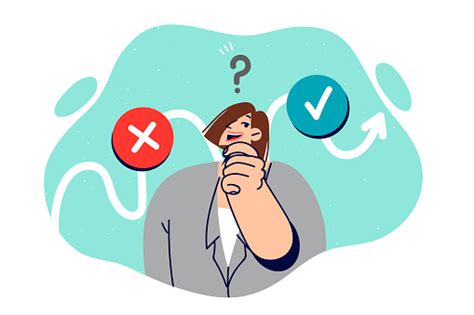 브레인스토밍 세션 중에 비즈니스 정장을 입은 여성이 턱을 만지는 문제를 해결하는 방법이 나옵니다 개념에 대한 스톡 벡터 아트 및 기타 이미지 Istock