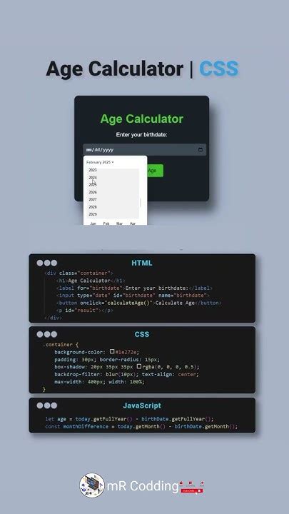 Age Calculator Using Html Css And Javascript Shorts Explore