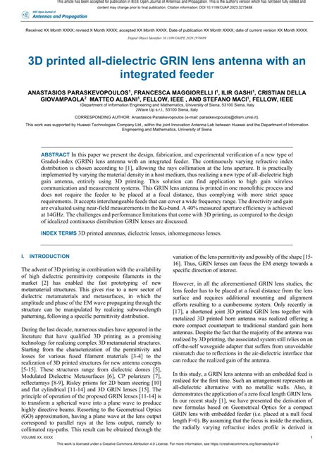 Pdf 3 D Printed All Dielectric Grin Lens Antenna With An Integrated Feeder
