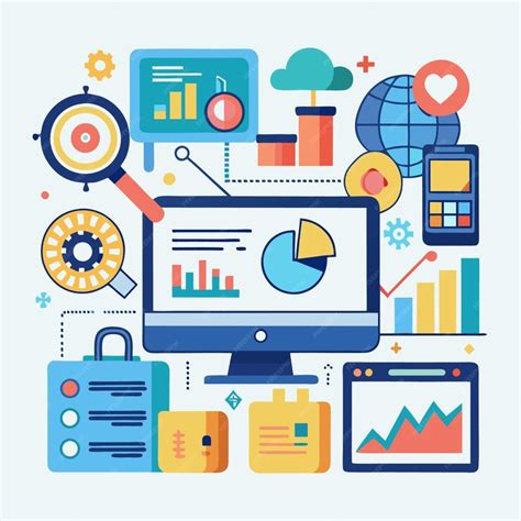 Computer Screen With Data Analysis Chart Graphs And Icons Premium Ai Generated Vector