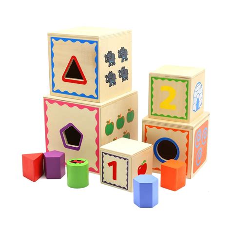 Set 5 Cuburi De Lemn Cu Sortator Montessori Emagro