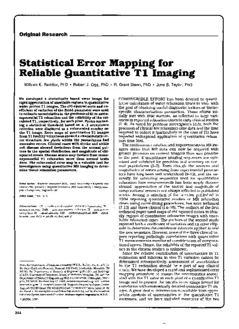 Pdf Statistical Error Mapping For Reliable Quantitative T1 Imaging