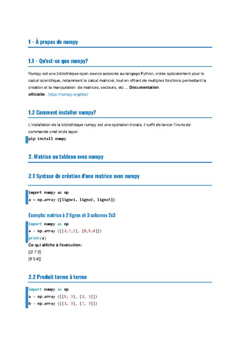 Numpy Guide Complet Pour Le Calcul Scientifique En Python Studocu