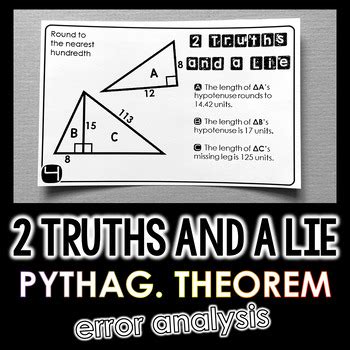 2 Truths And A Lie Pythagorean Theorem Math Error Analysis Activity