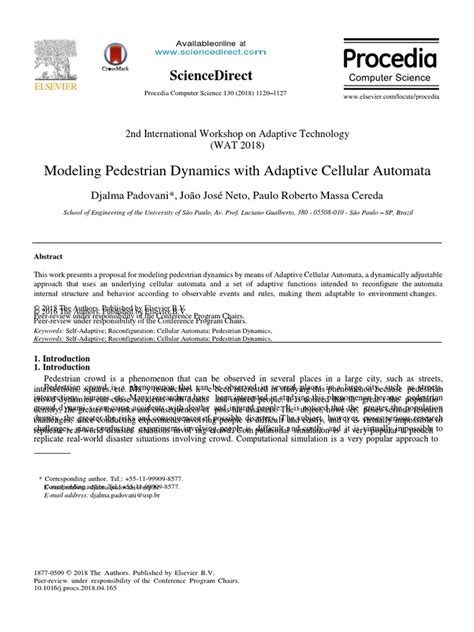Modeling Pedestrian Dynamics With Adaptive Cellular Automata Pdf Automata Theory Machines