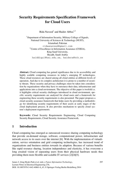 Pdf Security Requirements Specification Framework For Cloud Users