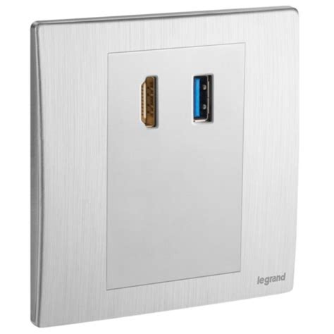 Mallia Senses Hdmi Socket Outlet With Usb A Data Socket Transfer Brushed Aluminium