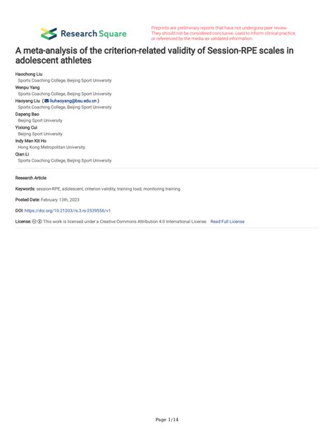 Pdf A Meta Analysis Of The Criterion Related Validity Of Session Rpe Scales In Adolescent Athletes