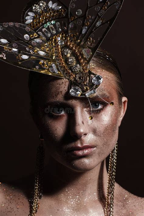 Portrait Of A Beautiful Woman With Expressive Creative Make Up In