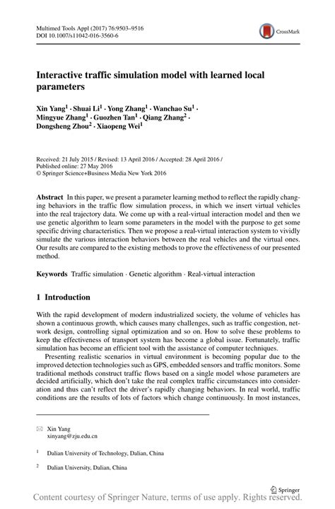 Interactive Traffic Simulation Model With Learned Local Parameters Request Pdf
