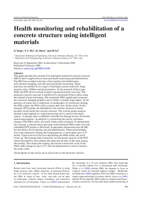 Pdf Health Monitoring And Rehabilitation Of A Concrete Structure Using Intelligent Materials