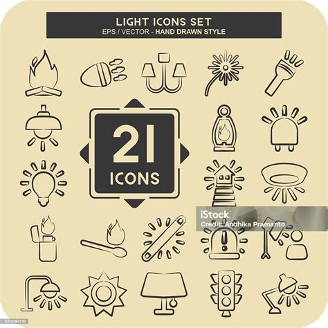 아이콘 조명 설정 축하 상징과 관련이 있습니다 손으로 그린 스타일입니다 디자인 편집 가능 기념일에 대한 스톡 벡터 아트 및 기타 이미지 Istock