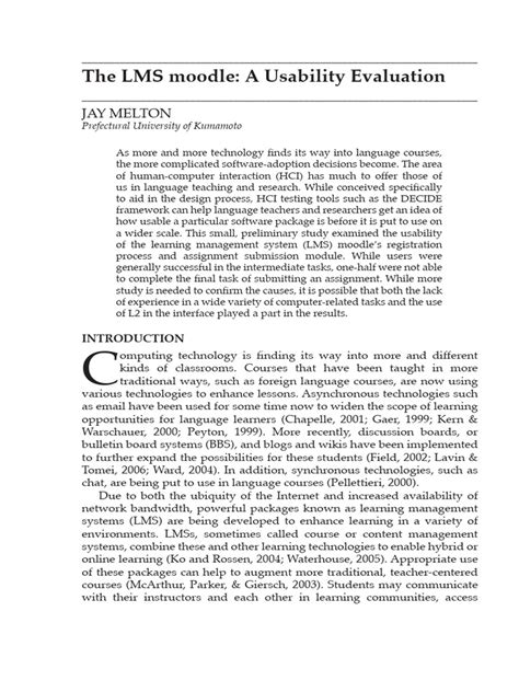 The Lms Moodle A Usability Evaluation Pdf