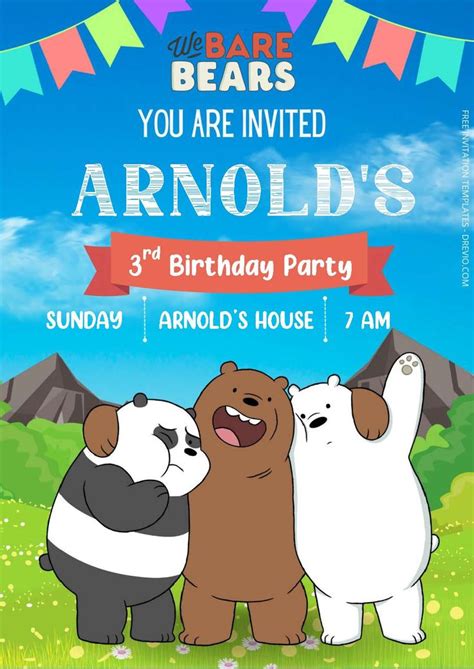 Free Editable Word We Bare Bears Birthday Invitation Templates Bear