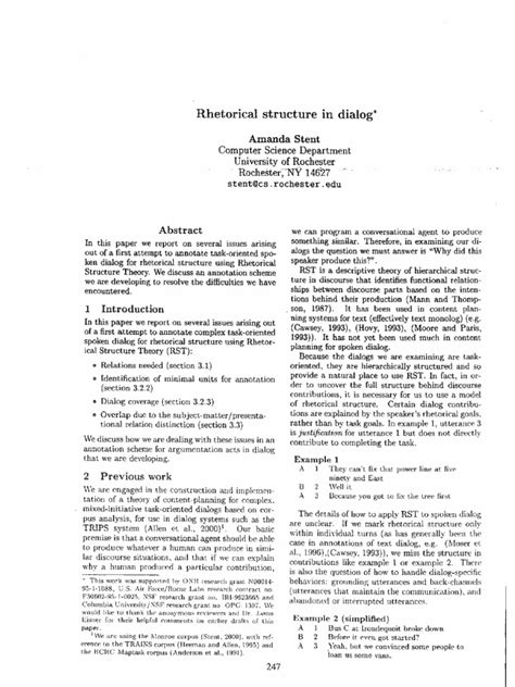 Rhetorical Structure In Dialog Pdf Linguistics Annotation