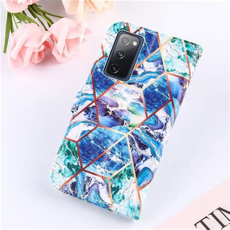 Green And Blue Stitching Color Marble Leather Wallet Case For Samsung