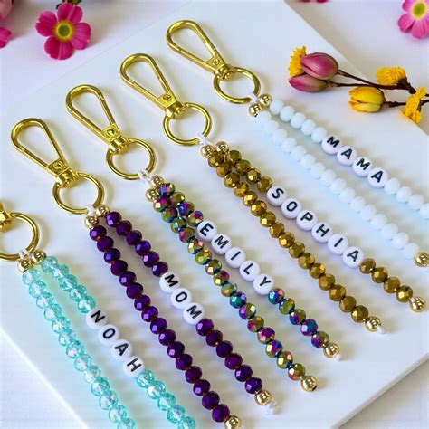 Cute Keychain Initialname Keychain With Letter Beadspersonalized