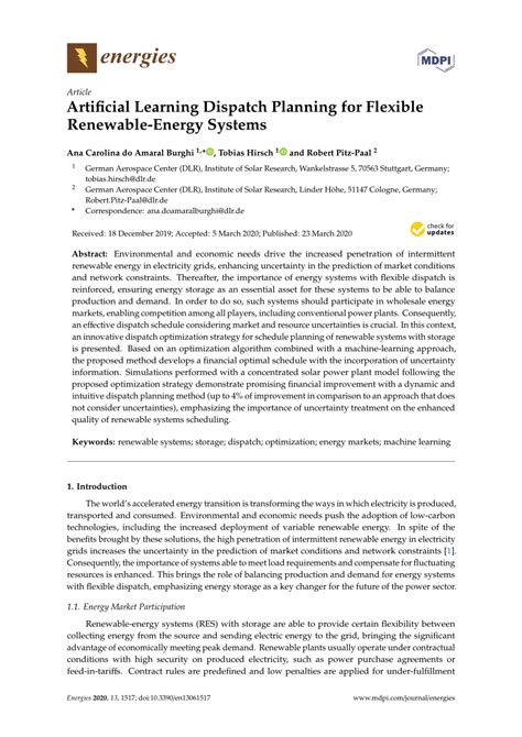 Pdf Artificial Learning Dispatch Planning For Flexible Renewable Energy Systems