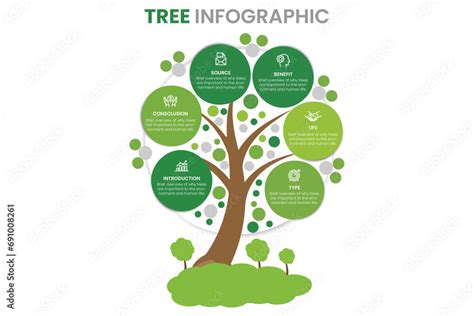 Tree Infographic With Icons Numbers And Placeholder Text Green Business Diagram And Template