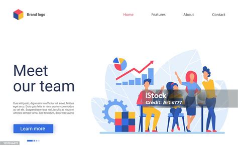 비즈니스 피플 팀워크 벡터 일러스트레이션 사무실에서 만화 팀 회의와 웹 사이트 인터페이스 창조적 인 디자인 이익 성장에 협력