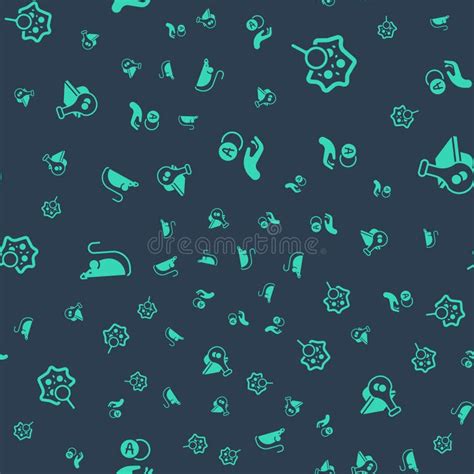 Set Atom Microorganisms Under Magnifier Experimental Mouse And Graduation Cap On Seamless