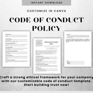 Ethical Code Of Conduct Policy Canva Editable Template Code Of Behavior PDF Rules Of Conduct