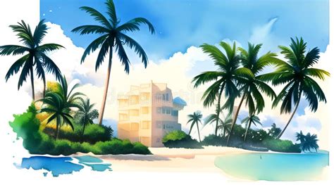 Use Curved Lines To Create The Trunks And Fronds Of The Palm Trees