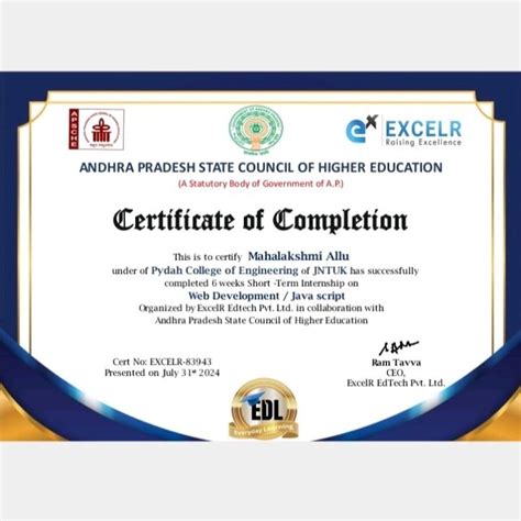 Hello I Have Successfully Completed My Intenship In Excelr On Web