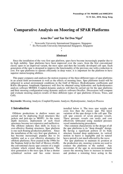 Pdf Comparative Analysis On Mooring Of Spar Platforms