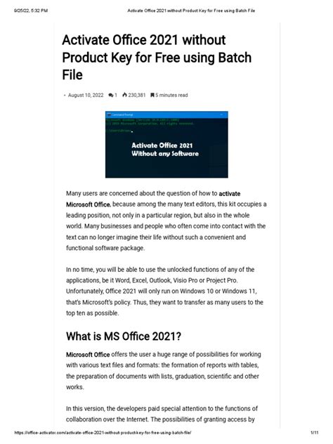 Activate Office 2021 Without Product Key For Free Using Batch File Pdf Microsoft Office