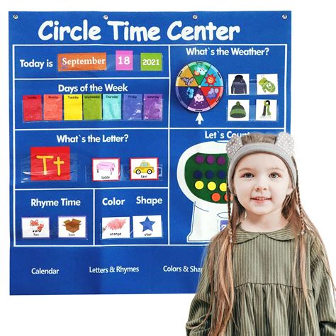 Educational Classroom Calendar Set Circle Learning Time Center Pocket