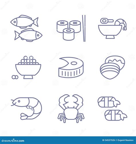 Seafood Icons Thin Line Style Flat Design Stock Vector Illustration