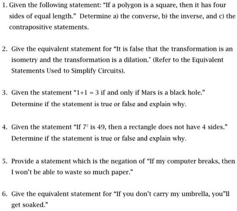 given the following statement if a polygon is a square then it has
