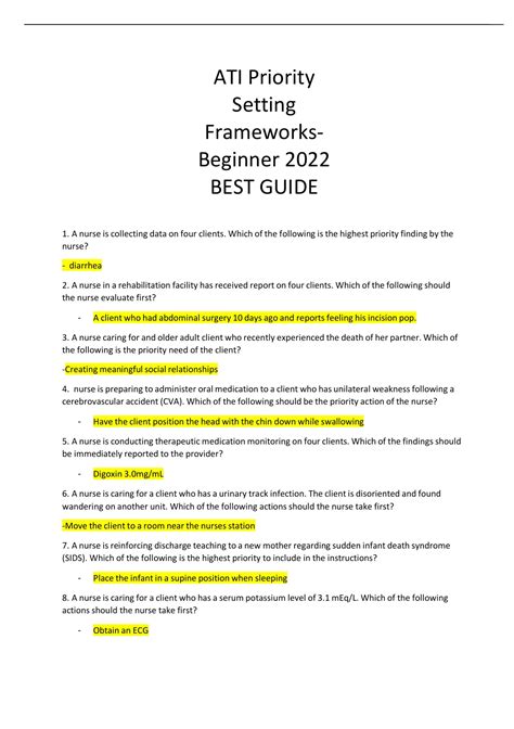 Ati Priority Setting Frameworks Beginner 2022 Best Guide Nurs Misc Stuvia Us