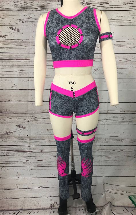 Pro Wrestling Womens Gear Set Jeans Spandex With Hot Pink Details And