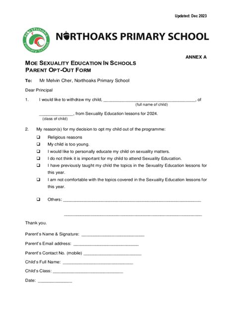 Fillable Online Moe Sexuality Education Parent Opt Out Form Fax Email Print PdfFiller