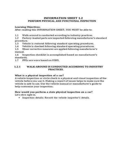 Perform Physical And Functional Inspection Pdf Personal Protective