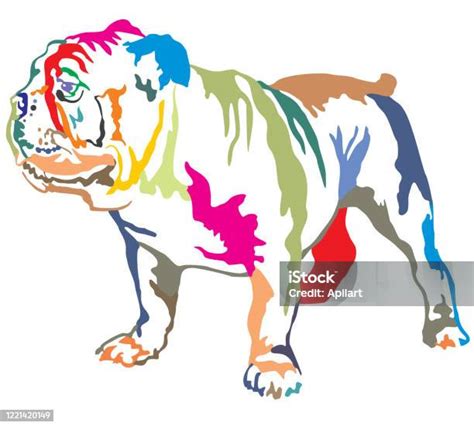 ภาพยืนตกแต่งที่มีสีสันของภาพประกอบเวกเตอร์บูลด็อกภาษาอังกฤษ ภาพประกอบสต็อก ดาวน์โหลดรูปภาพ