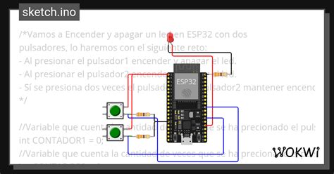 Led Con Dospulsadores Wokwi Esp32 Stm32 Arduino Simulator